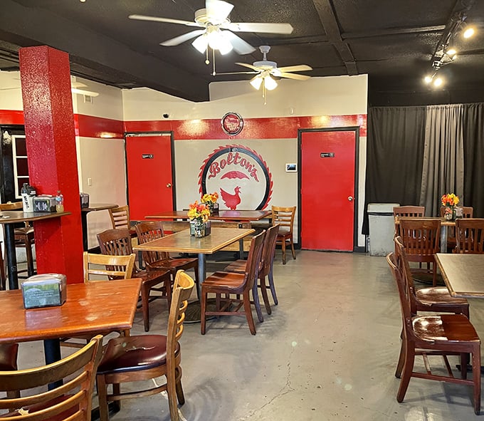 Inside Bolton's, the red and white color scheme isn't just decoration&mdash;it's a warning sign for the spice levels awaiting the brave.