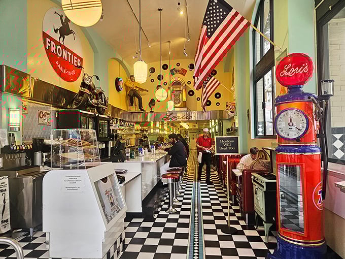 A cheerful retro scene at Lori’s Diner in San Francisco where classic decor tasty comfort food and friendly vibes make every visit memorable.