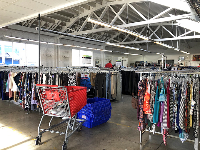 Endless racks of possibility stretch across the spacious interior, where yesterday's fashion finds tomorrow's admirers under industrial-chic exposed beams.