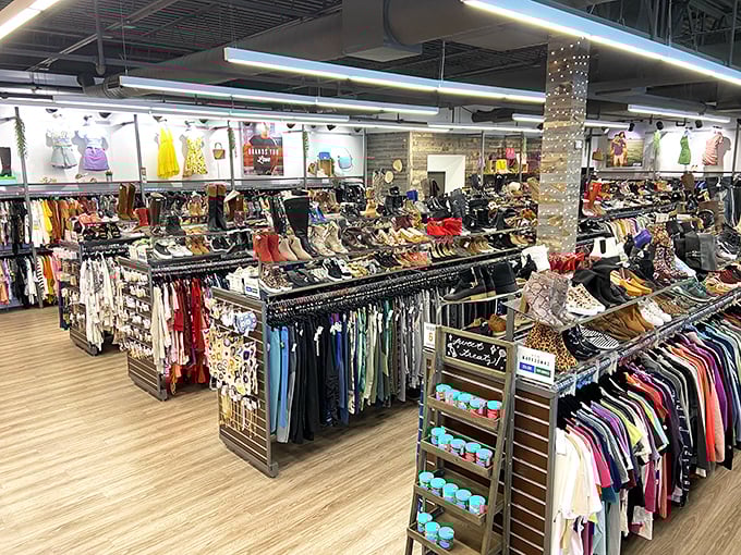 Like a well-organized fashion library, these racks of color-coordinated clothing make finding your next favorite outfit a pleasure rather than a chore.