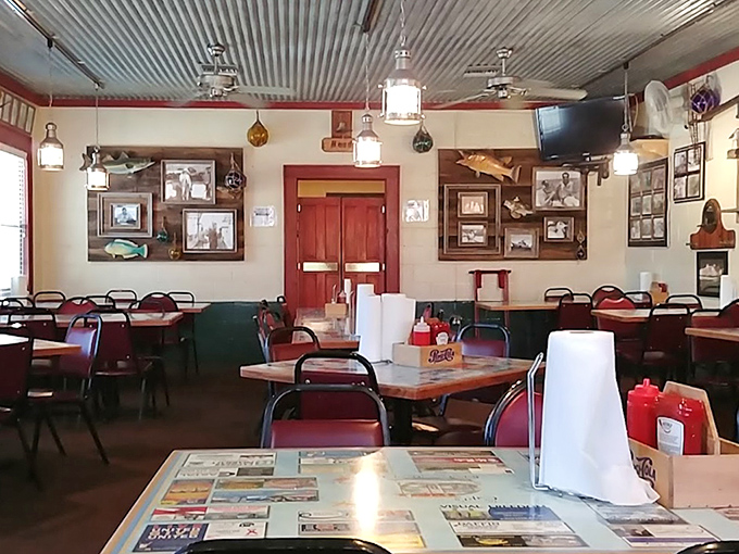 Where fishing stories come to life on the walls. The corrugated metal ceiling and nautical memorabilia create the perfect backdrop for seafood that needs no embellishment.