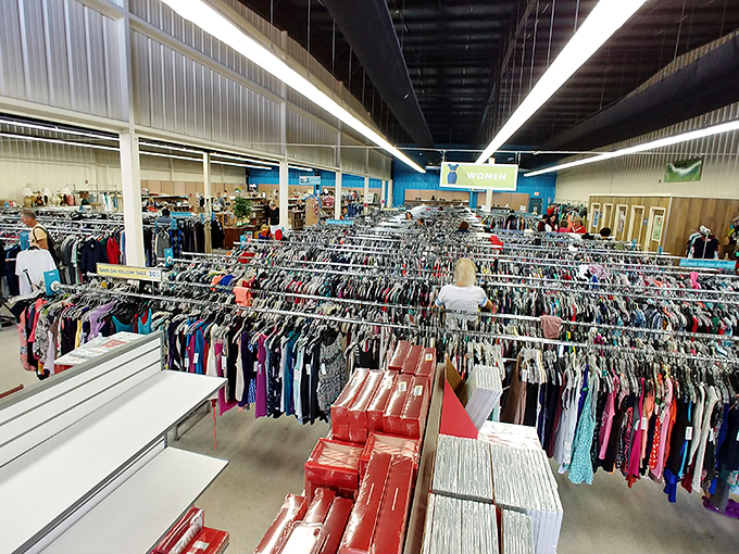 An ocean of clothing racks stretches toward the horizon. This isn't just shopping&mdash;it's an expedition where your wallet returns home virtually unscathed.