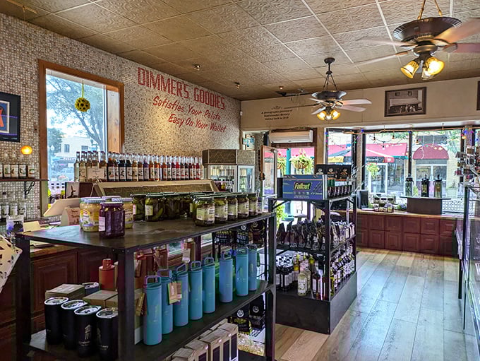 Inside Dimmers Goodies, adjacent to the bakery, shelves burst with specialty items that complement your pastry pilgrimage perfectly.