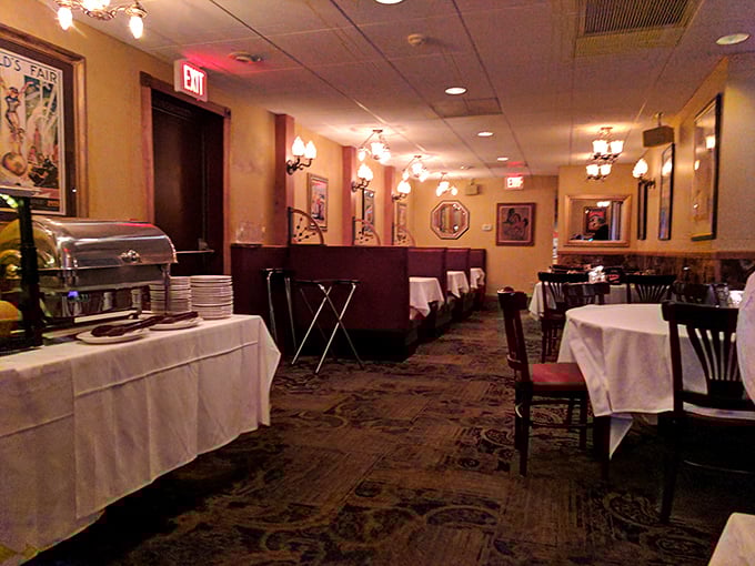 Step inside and time stands still &ndash; white tablecloths, burgundy booths, and soft lighting create the classic steakhouse ambiance that never goes out of style.