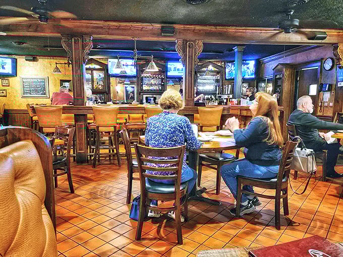 Inside, warm wood tones and terra cotta tiles create the perfect backdrop for both special occasions and "I don't feel like cooking" Tuesdays.