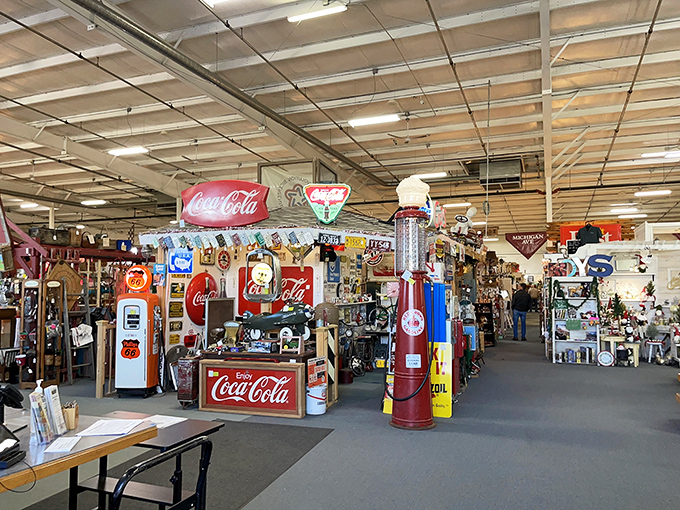 Vintage Coca-Cola paradise! Gas pumps that pumped when Elvis was king stand sentinel over collections that would make any memorabilia hunter's heart race.