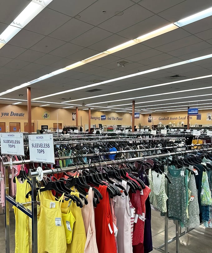 Rows upon rows of colorful possibilities&mdash;like a fashionista's version of the Bellagio fountains, but with sleeveless tops instead of water jets.