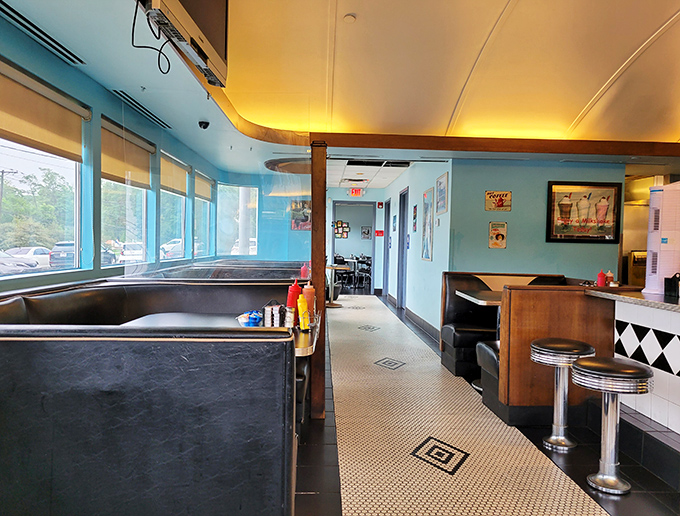 Step inside and you're transported to a simpler time&mdash;blue walls, vintage booths, and that unmistakable diner energy that says "settle in, you're about to be well-fed."
