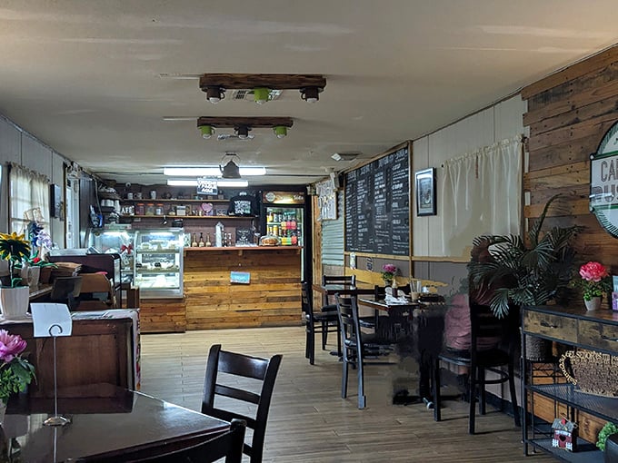 Rustic wooden accents and cozy seating create that perfect "neighborhood gem" atmosphere where conversations flow as smoothly as the coffee.