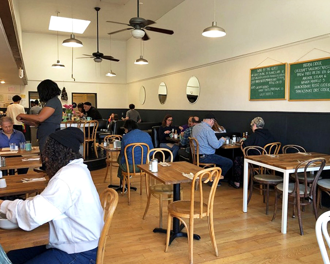 Inside Sequoia Diner, bentwood chairs and classic diner aesthetics create the perfect backdrop for breakfast magic that would make Ron Swanson weep with joy.