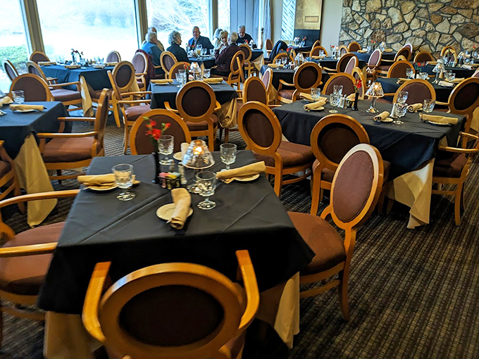 Elegant simplicity defines The Char's dining room, where black tablecloths and wooden chairs create the perfect backdrop for food that deserves your undivided attention. 