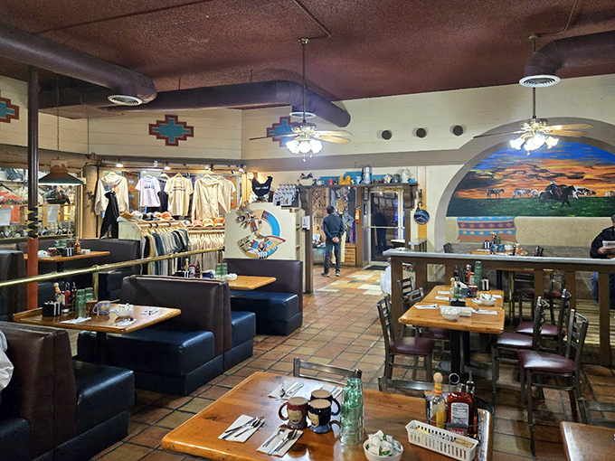 Inside, Southwestern murals and cozy booths create the perfect backdrop for serious breakfast decisions that will shape your entire day.