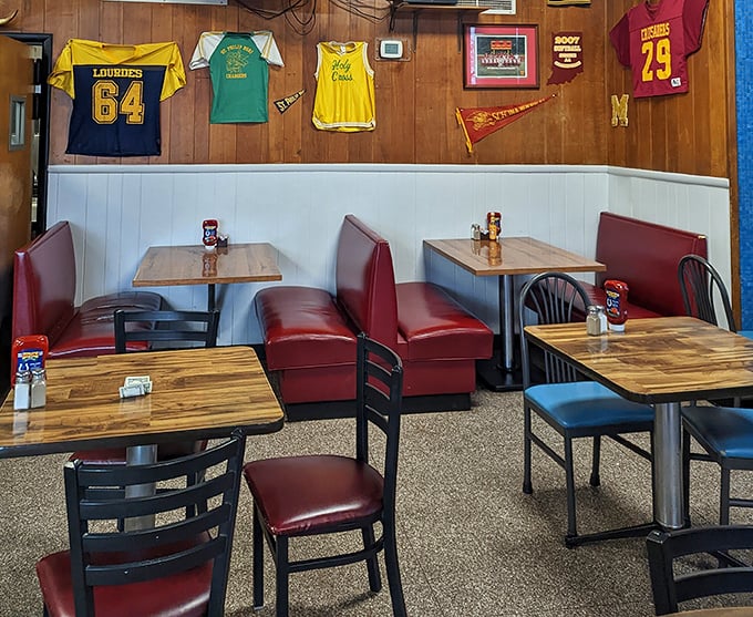 Where sports memorabilia meets comfort food. Those red vinyl booths have cradled more Indianapolis celebrations and consolations than any therapist's couch.