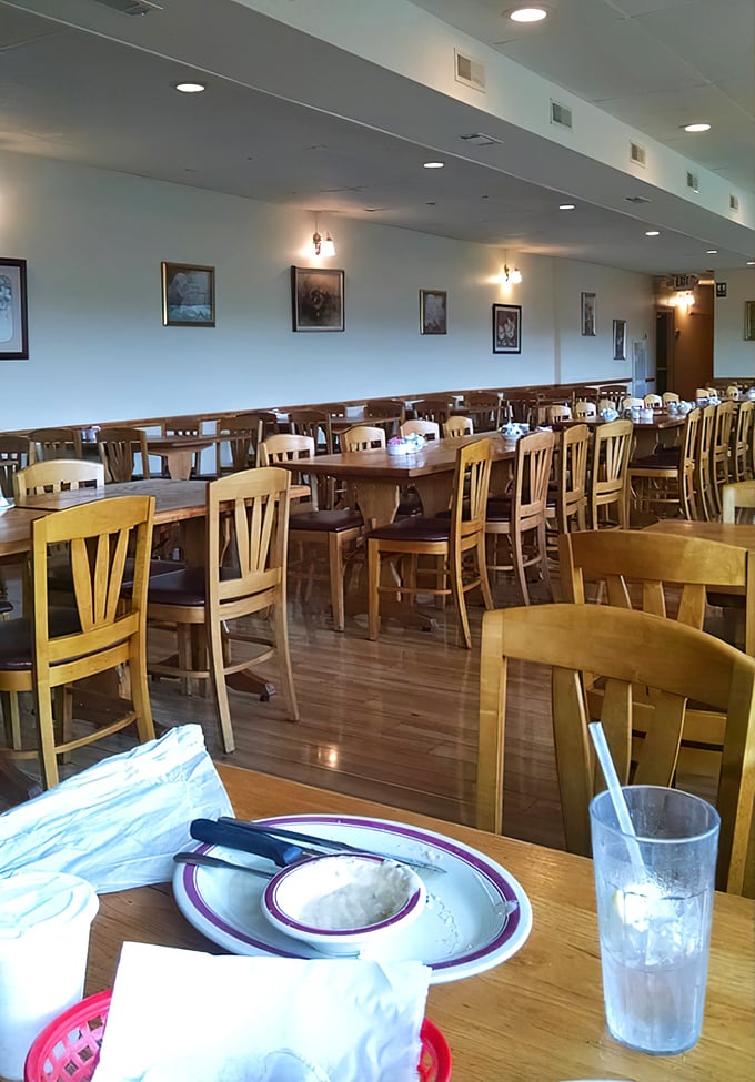 Simple wooden tables and chairs create an unpretentious dining room where the food, not the decor, rightfully takes center stage.