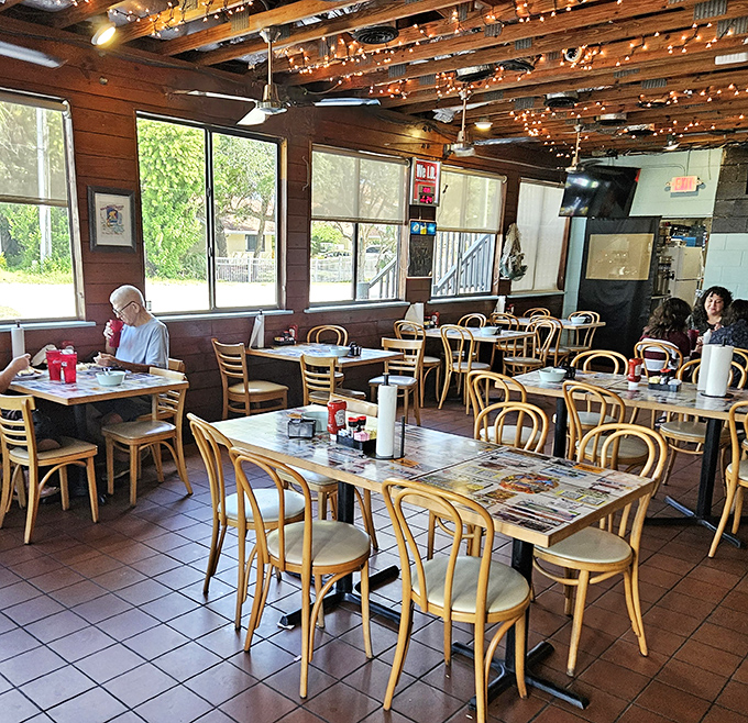 Step inside and you're greeted by wooden beams strung with twinkling lights&mdash;Florida's version of dining under the stars, minus the mosquitoes.