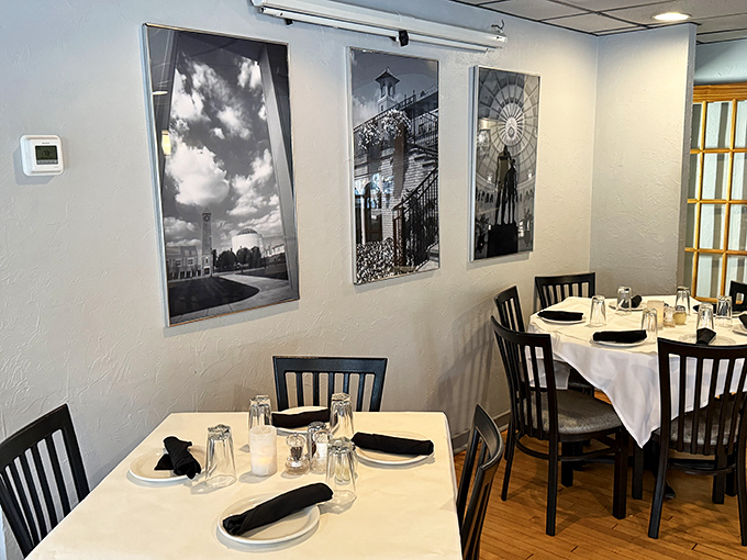 Black and white photographs of Hershey landmarks adorn the walls, a visual appetizer before the main event begins.