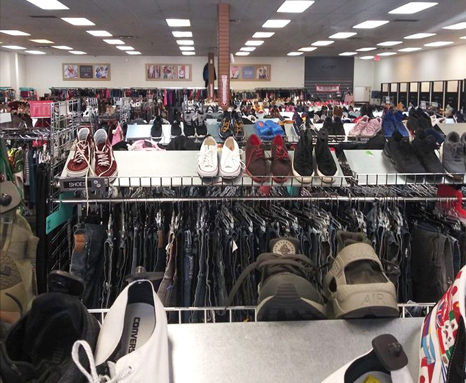 A fashion forest of carefully organized racks stretches to the horizon, each hanger holding someone's past purchase waiting for its second chapter.