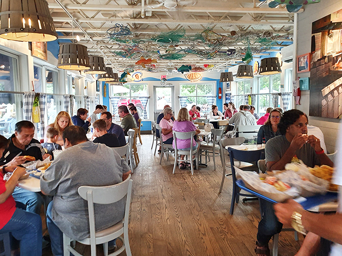 Where seafood dreams come true. The bustling interior of Bob's combines nautical charm with the happy sounds of diners experiencing clam nirvana.