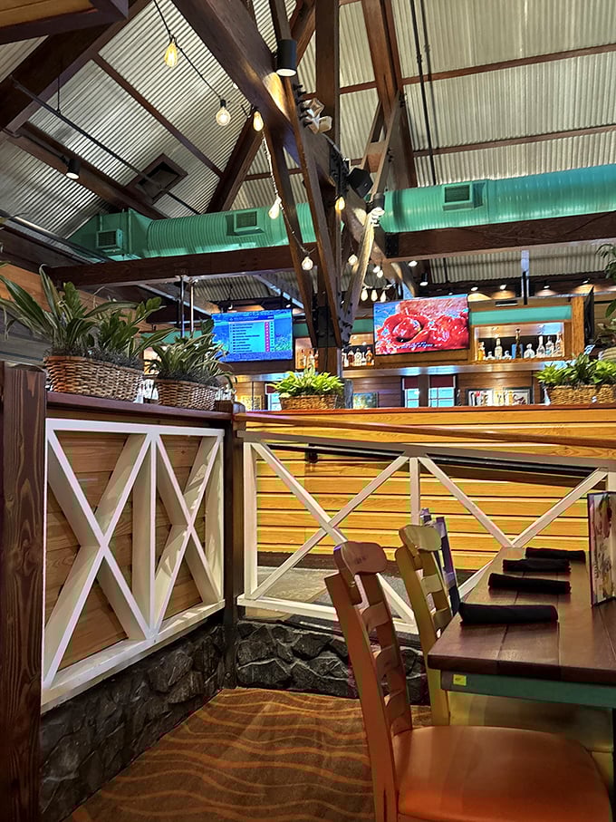 Exposed wooden beams and island-inspired design transform this Pennsylvania dining room into the kind of place where Jimmy Buffett would happily waste away an afternoon.