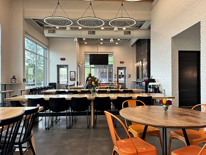Outdoor seating that invites you to linger under string lights. Nothing says "summer in North Carolina" like barbecue enjoyed in the open air.