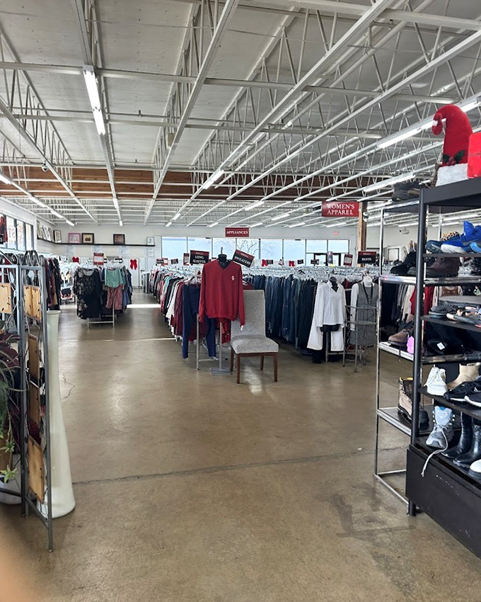 The men's section stretches toward the horizon, a sea of potential wardrobe upgrades waiting for their second chance at fashion glory.