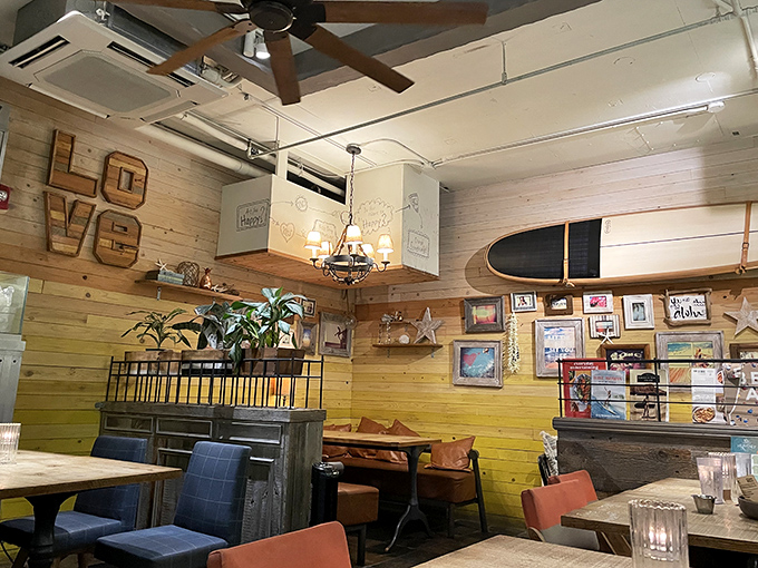 Surfboards and wooden walls create that rare atmosphere where beach house meets comfort food haven&mdash;like your coolest friend's vacation home.