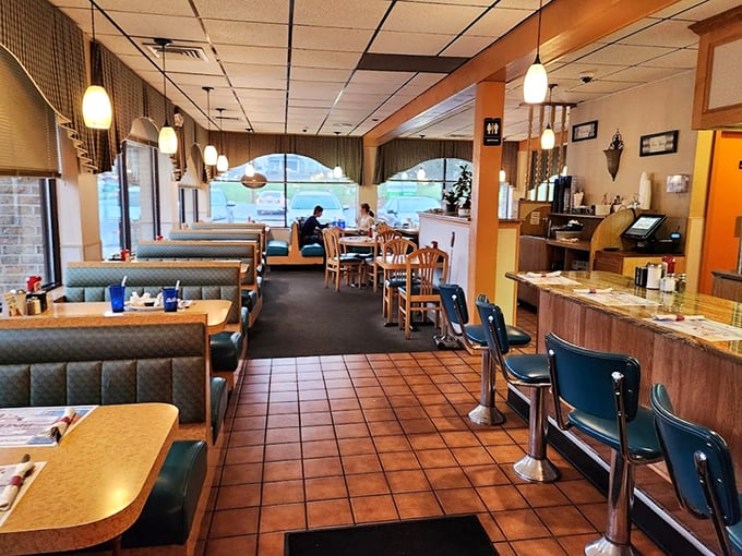 Classic booths, counter seating, and that unmistakable diner ambiance &ndash; where conversations flow as freely as the coffee.