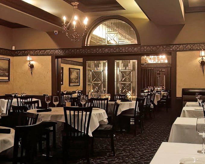 White tablecloths, warm lighting, and elegant archways create the perfect setting for pasta-fueled memories and wine-enhanced conversations.