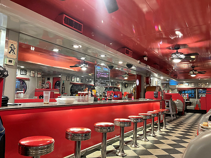 Step inside and the 1950s never ended&mdash;cherry-red vinyl stools, gleaming chrome, and that checkerboard floor practically begging for blue suede shoes to dance across it.