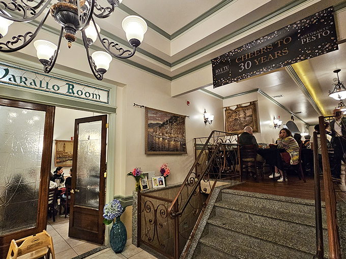 Step inside and the "Darallo Room" sign welcomes you to a dining space where Italian hospitality meets Philadelphia charm.