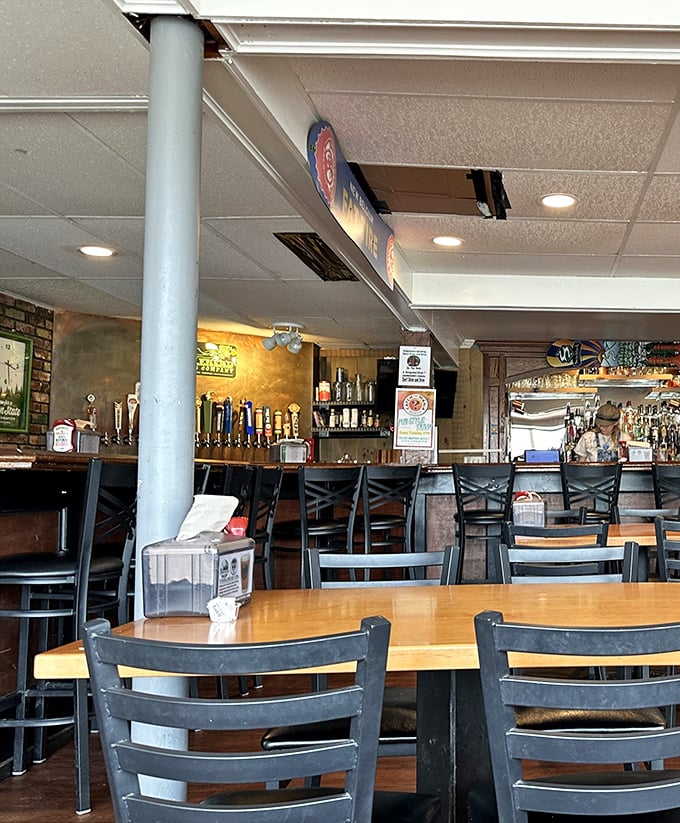 Simple tables, no pretense, just the kind of honest burger joint where the food does all the talking necessary. 