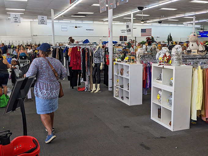 Organized chaos at its finest! Clear signage guides you through this labyrinth of potential wardrobe upgrades.