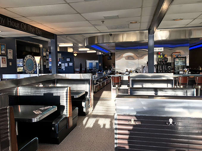 Classic diner aesthetics meet modern comfort inside, where every booth tells a story and every counter seat promises satisfaction.