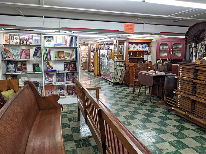 Step onto these classic checkerboard floors and you're walking through decades, not just aisles. That church pew isn't just seating&mdash;it's waiting for your stories.