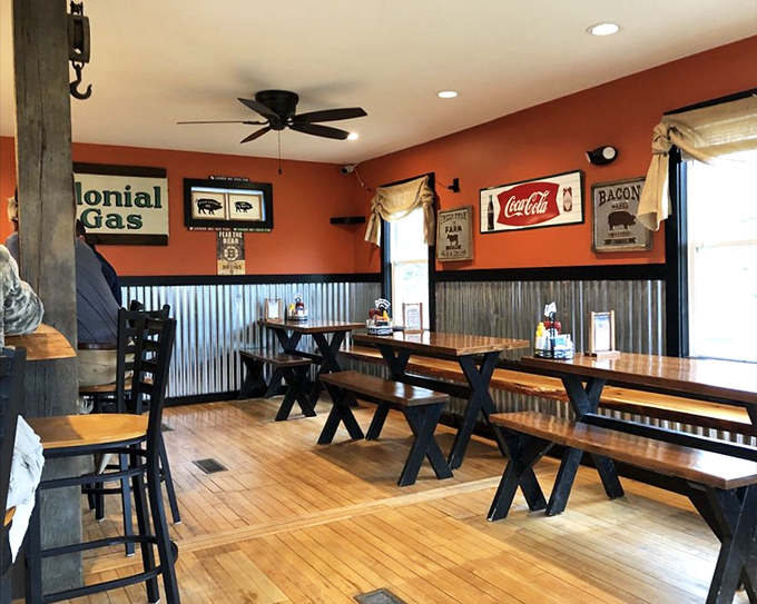 Rustic meets refined with corrugated metal wainscoting and warm wooden tables&mdash;a carnivore's chapel where conversations flow as freely as sauce.