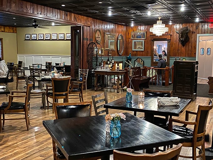 Wood-paneled walls, comfortable seating, and that mounted bison watching over diners&mdash;this is North Dakota hospitality in its natural habitat.