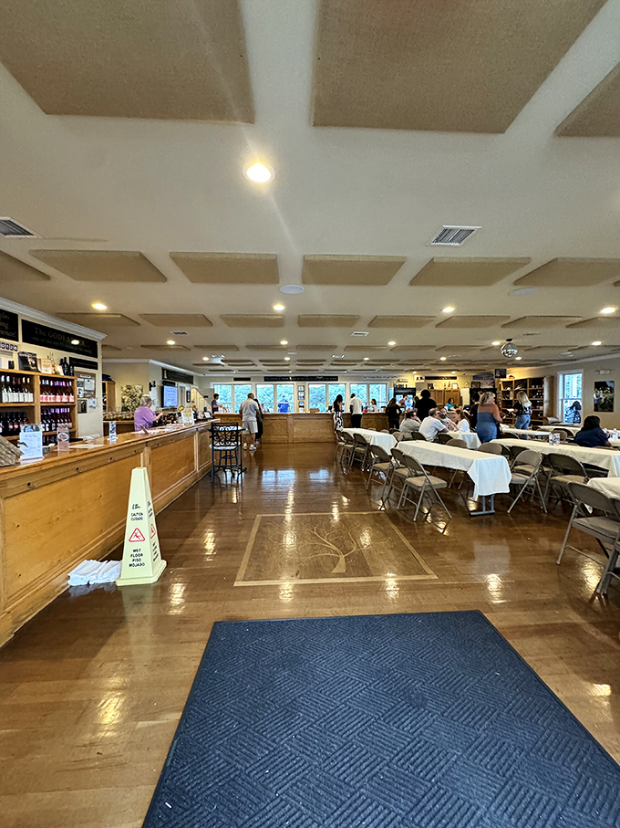Where wine dreams come true—spacious tasting room with warm wood accents and plenty of seating for friends to gather and glasses to clink.