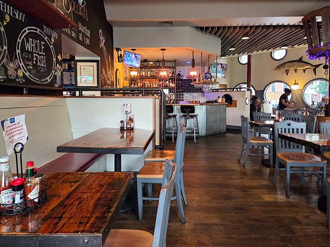 Step inside and you're immediately transported to a seafarer's paradise. The porthole windows and wooden accents create the perfect atmosphere for enjoying Maryland's famous seafood treasures.