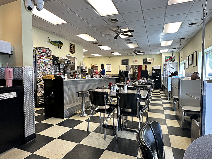 Classic black and white checkered floors, chrome-trimmed tables, and counter seating&mdash;this is diner perfection that hasn't changed because it doesn't need to.