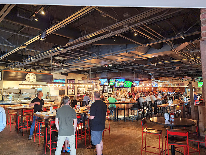 This industrial-chic interior proves that exposed beams and warm lighting make everything taste better &ndash; it's science, probably.
