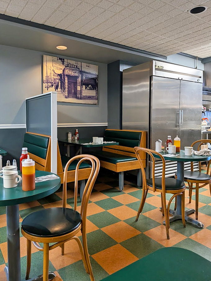 This interior could star in a Norman Rockwell painting&mdash;those checkered floors have seen more breakfast stories than a morning newspaper.