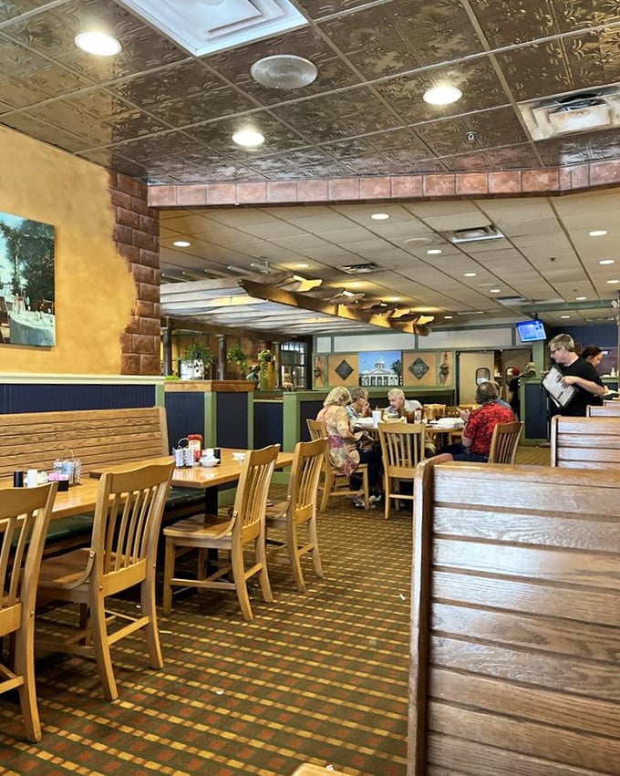 Classic diner interior where the booths have heard more stories than a small-town barber shop.