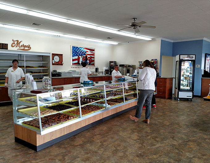 Donut paradise awaits! The gleaming display cases at Marge's showcase an array of handcrafted treats that have kept locals coming back for decades.