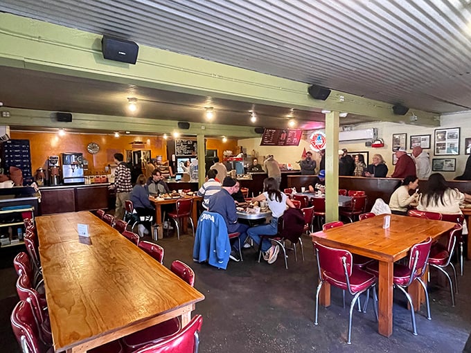 No white tablecloths needed when the food is this good. Simple wooden tables, red chairs, and the promise of meat nirvana await inside.