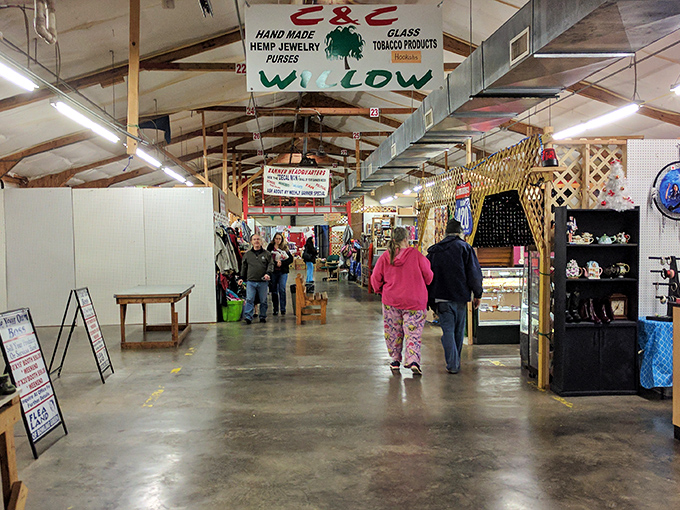 Wide aisles and wooden lattice create cozy shopping neighborhoods where every booth tells its own story.