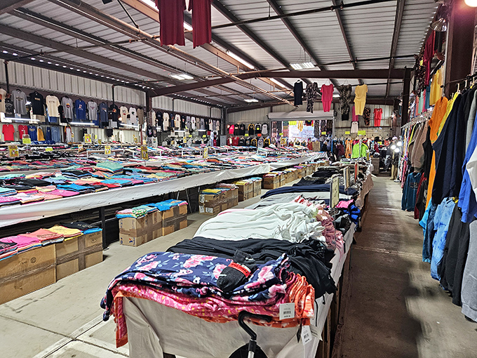 A clothing bonanza that would make Marie Kondo break out in hives. Every color, style, and size imaginable awaits your discovery.