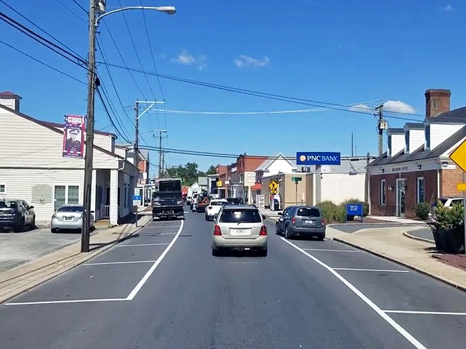 Main Street Millsboro &ndash; where "rush hour" means three cars might arrive at the stop sign simultaneously.