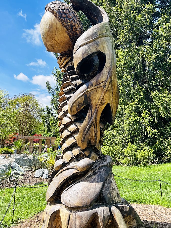 This whimsical wooden sculpture proves that acorns have bigger dreams than just becoming oak trees someday.