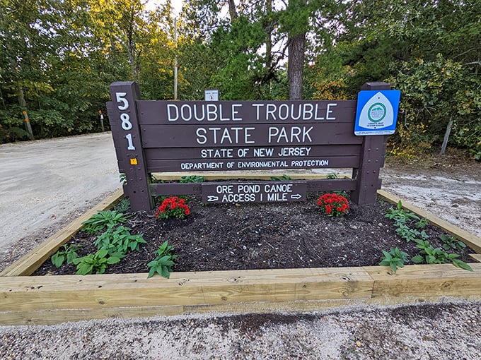 "Double Trouble" sounds like what my mother called my cousins, but this welcoming sign promises only serene adventures ahead.