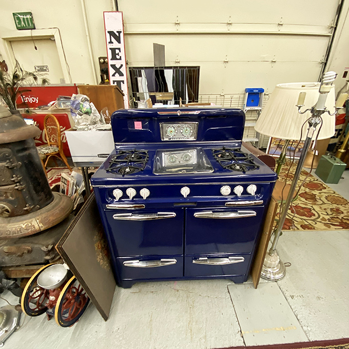This gleaming cobalt blue vintage stove isn't just a kitchen appliance &ndash; it's a functional piece of American design history that could become the conversation-starting centerpiece of your home.